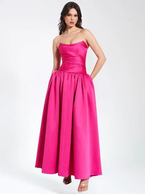 MISS CIRCLE NEW YORK Satin Strapless Corset Gown