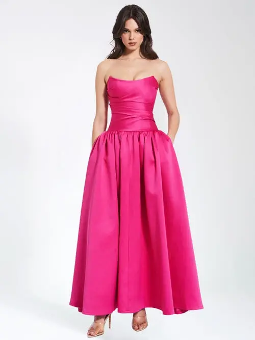 MISS CIRCLE NEW YORK Satin Strapless Corset Gown