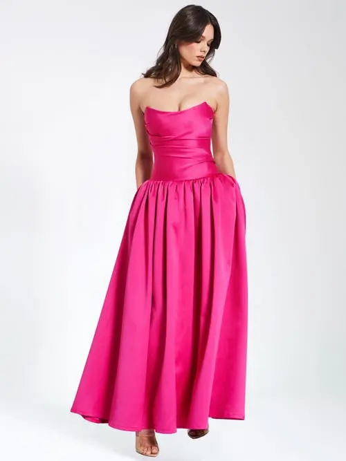MISS CIRCLE NEW YORK Satin Strapless Corset Gown