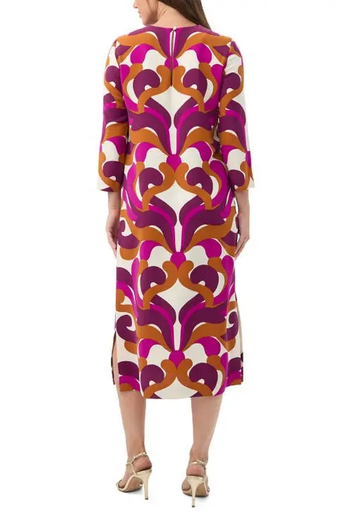 Trina Turk Printed Midi Dress With 3/4 Sleeves