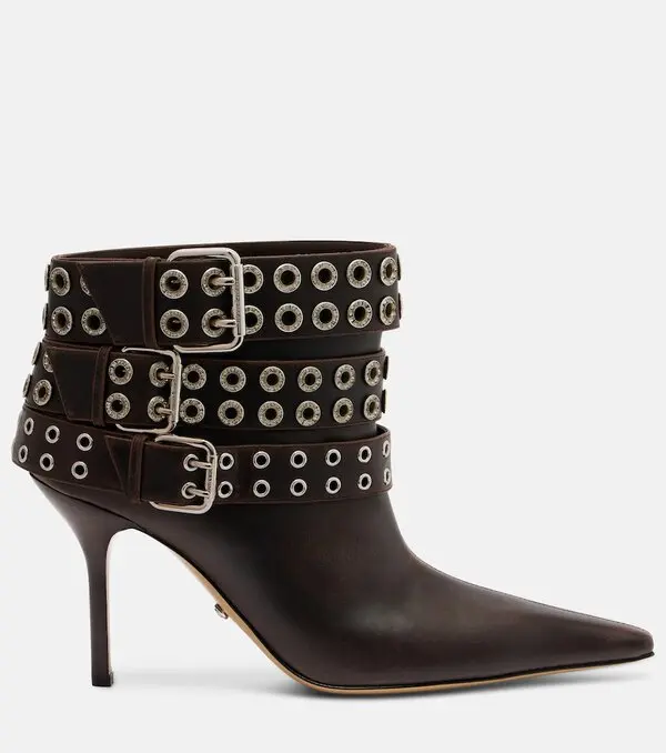 Mach & Mach Leather Ankle Boots With Buckle And Eyelet Detailing