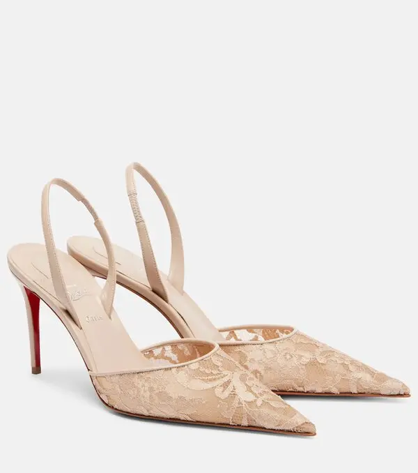 CHRISTIAN LOUBOUTIN Lace Slingback Pumps - Beige