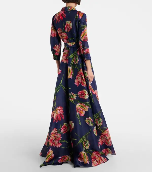Carolina Herrera Floral Gazar Gown - Blue