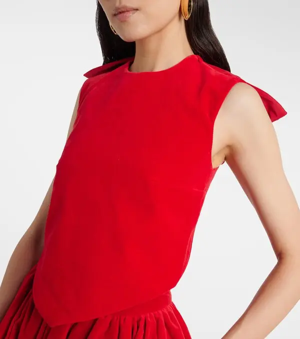 PATOU Cotton Velvet Crop Top - Red