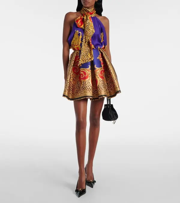Versace Bow-detail Printed Silk Satin Top - Multicoloured