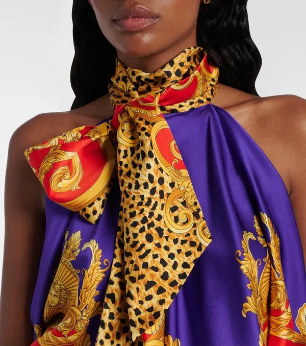 Versace Bow-detail Printed Silk Satin Top - Multicoloured