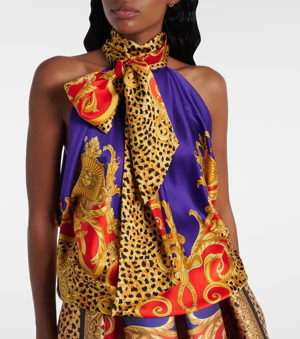 Versace Bow-detail Printed Silk Satin Top - Multicoloured
