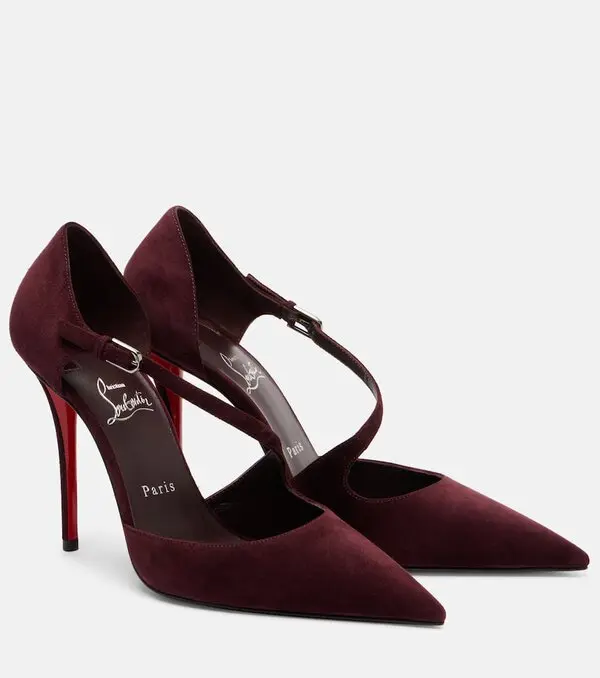 CHRISTIAN LOUBOUTIN Miss Ziggyta 100 Suede Pumps - Burgundy