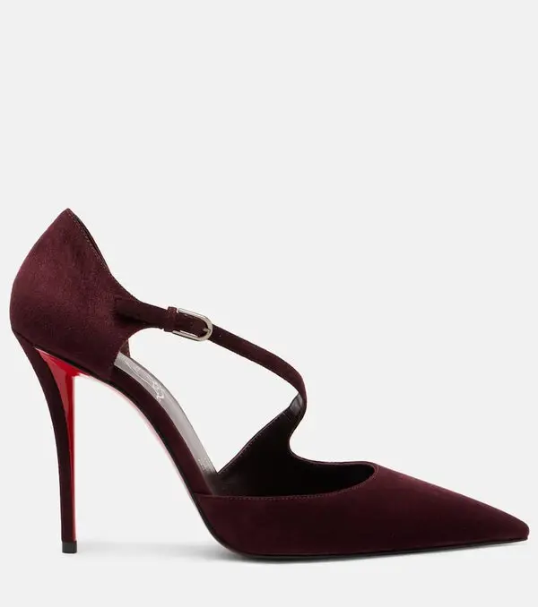 CHRISTIAN LOUBOUTIN Miss Ziggyta 100 Suede Pumps - Burgundy