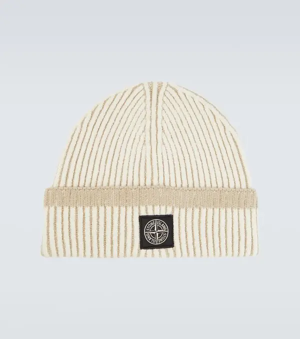 Stone Island Compass Ribbed-knit Beanie - Beige
