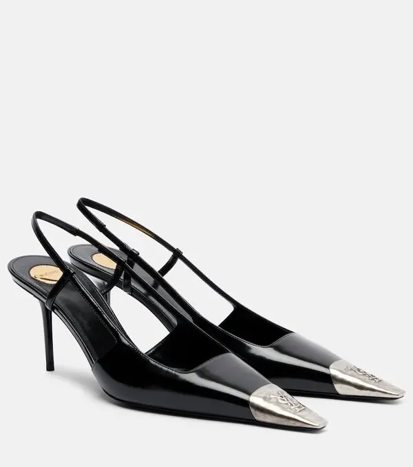 Saint Laurent Jeanne 75 Leather Slingback Pumps - Black