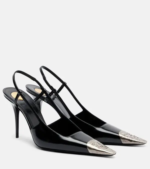 Saint Laurent Jeanne 90 Leather Slingback Pumps - Black