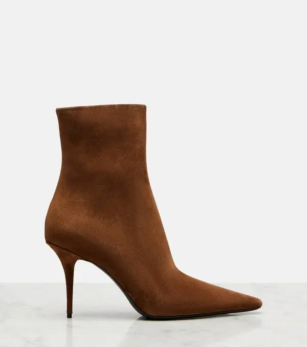 Saint Laurent Ashley 90 Suede Ankle Boots - Brown