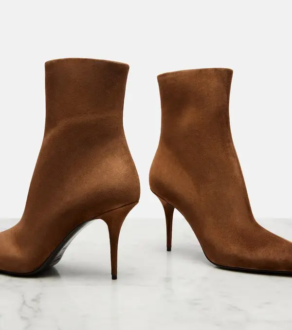 Saint Laurent Ashley 90 Suede Ankle Boots - Brown