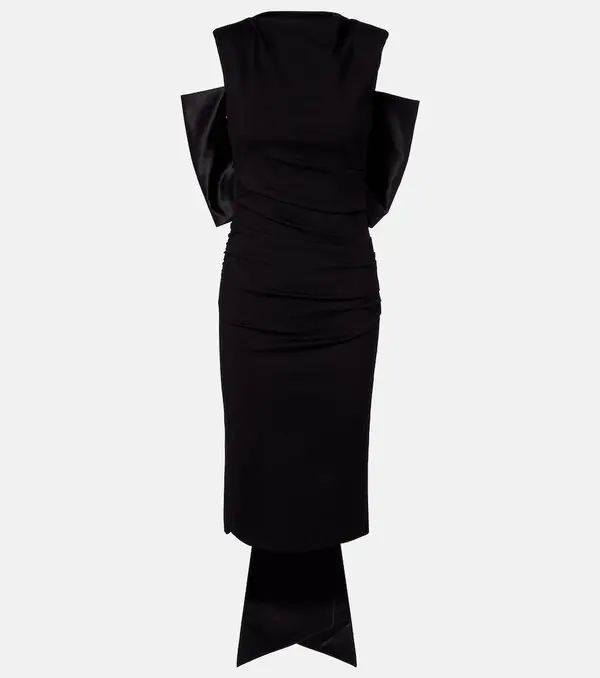 Dorothee Schumacher Bow-detail Ruched Satin-trimmed Midi Dress - Black