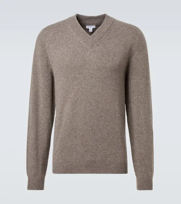 Sunspel V-neck Wool Sweater - Brown