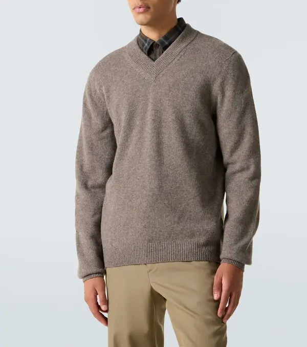Sunspel V-neck Wool Sweater - Brown