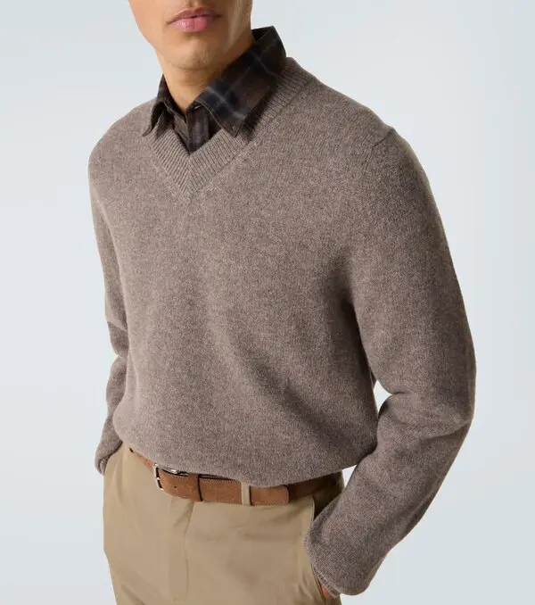 Sunspel V-neck Wool Sweater - Brown