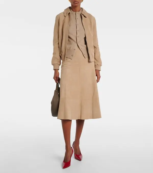 YVES SALOMON Suede Bomber Jacket - Beige