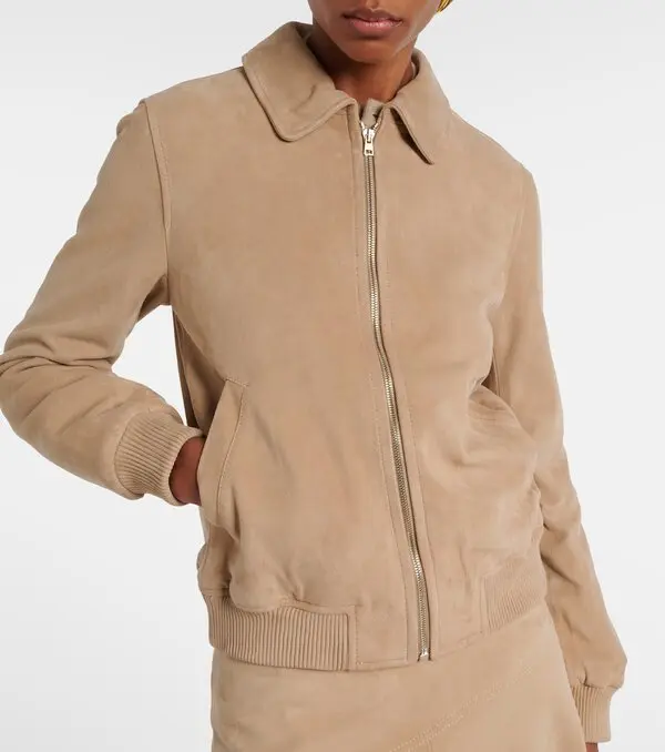 YVES SALOMON Suede Bomber Jacket - Beige