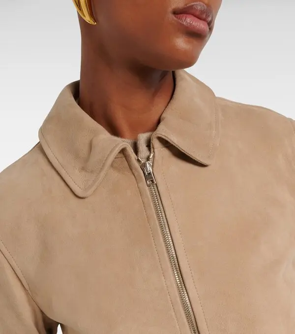 YVES SALOMON Suede Bomber Jacket - Beige