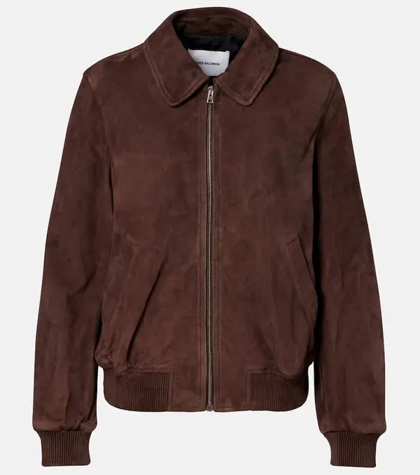 YVES SALOMON Suede Bomber Jacket - Brown