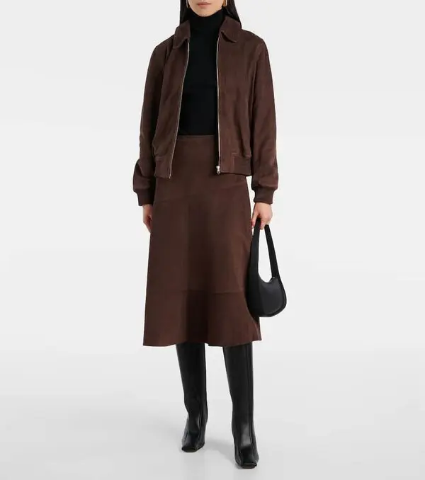 YVES SALOMON Suede Bomber Jacket - Brown