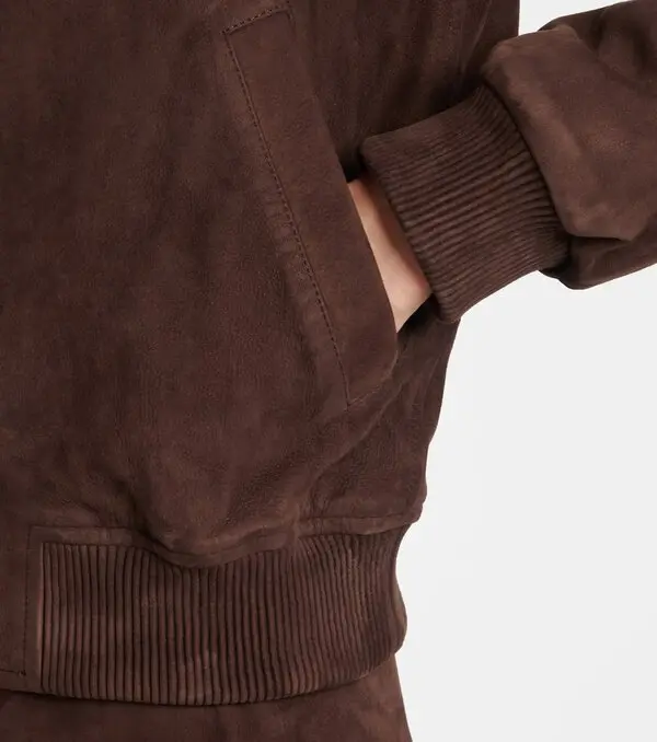 YVES SALOMON Suede Bomber Jacket - Brown
