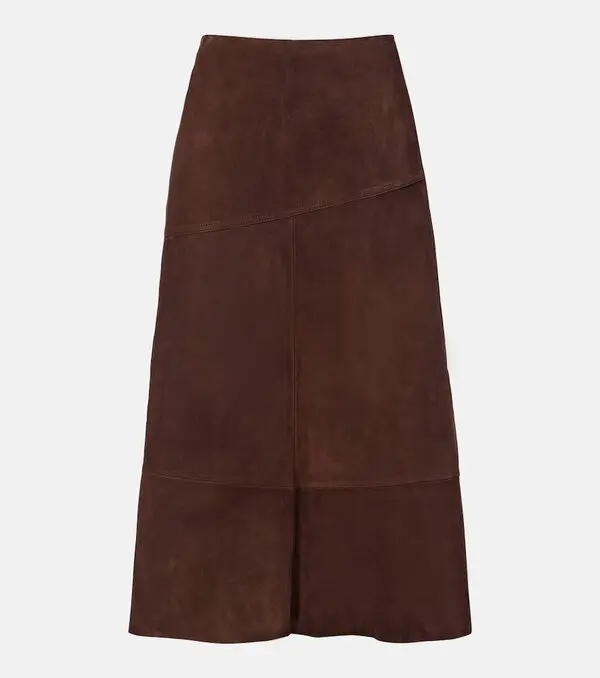 YVES SALOMON Suede Midi Skirt - Brown