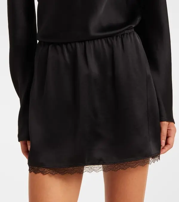 LESET Barb Lace-trimmed Satin Miniskirt