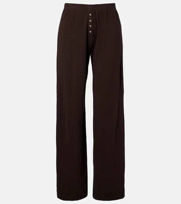 LESET Pointelle Cotton Wide-leg Pants - Brown