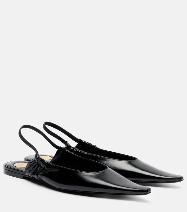 Saint Laurent Leather Slingback Flats - Black