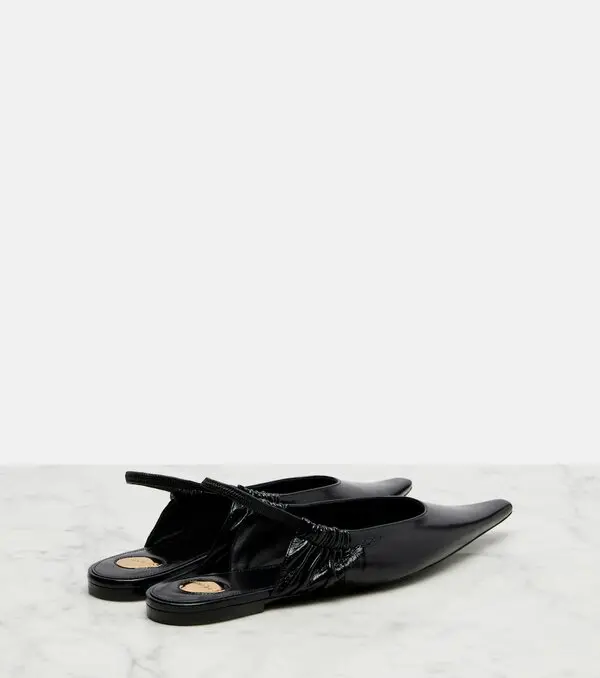 Saint Laurent Leather Slingback Flats - Black
