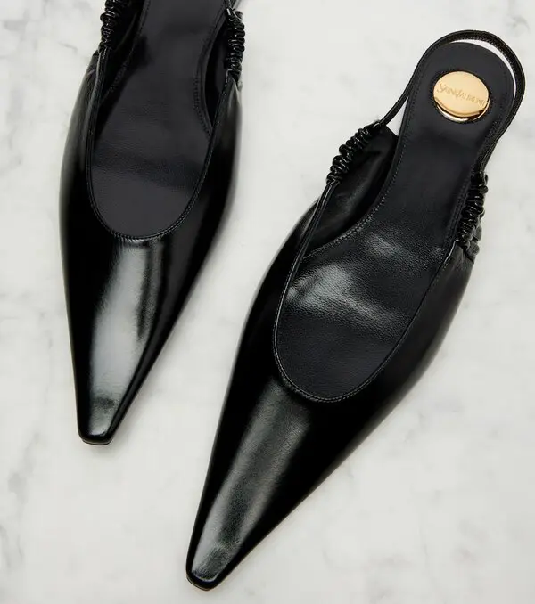Saint Laurent Leather Slingback Flats - Black