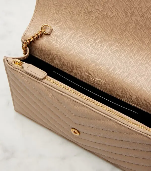 Saint Laurent Cassandre Matelassé Envelope Wallet On Chain - Beige