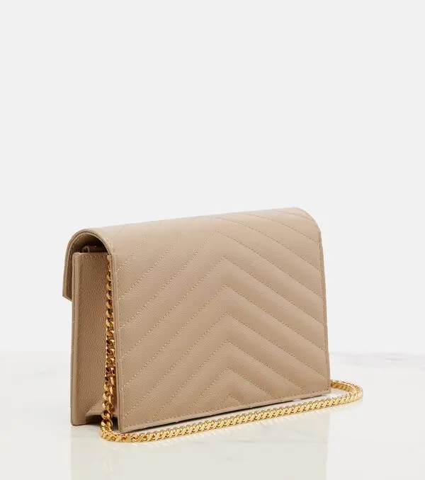 Saint Laurent Cassandre Matelassé Envelope Wallet On Chain - Beige