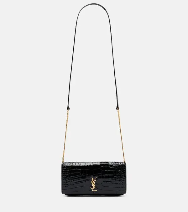 Saint Laurent Cassandre Mini Croc-effect Leather Phone Pouch - Black