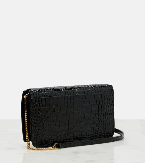 Saint Laurent Cassandre Mini Croc-effect Leather Phone Pouch - Black