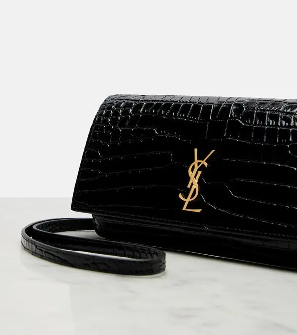 Saint Laurent Cassandre Mini Croc-effect Leather Phone Pouch - Black