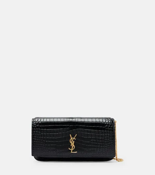 Saint Laurent Cassandre Mini Croc-effect Leather Phone Pouch - Black