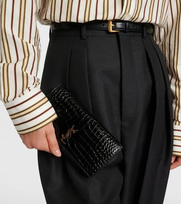 Saint Laurent Cassandre Mini Croc-effect Leather Phone Pouch - Black