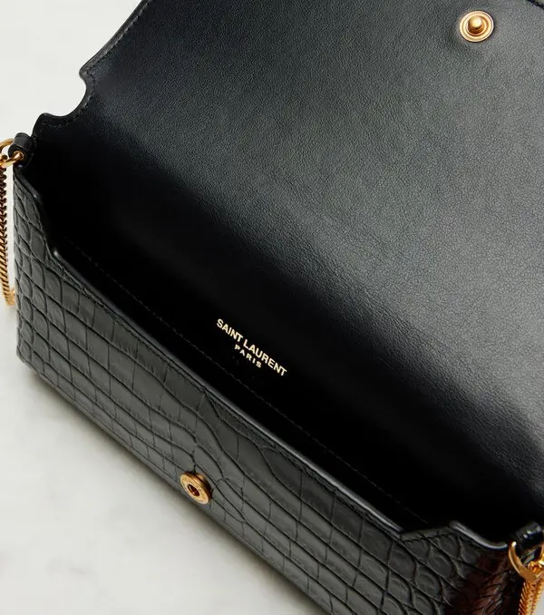 Saint Laurent Cassandre Mini Croc-effect Leather Phone Pouch - Black