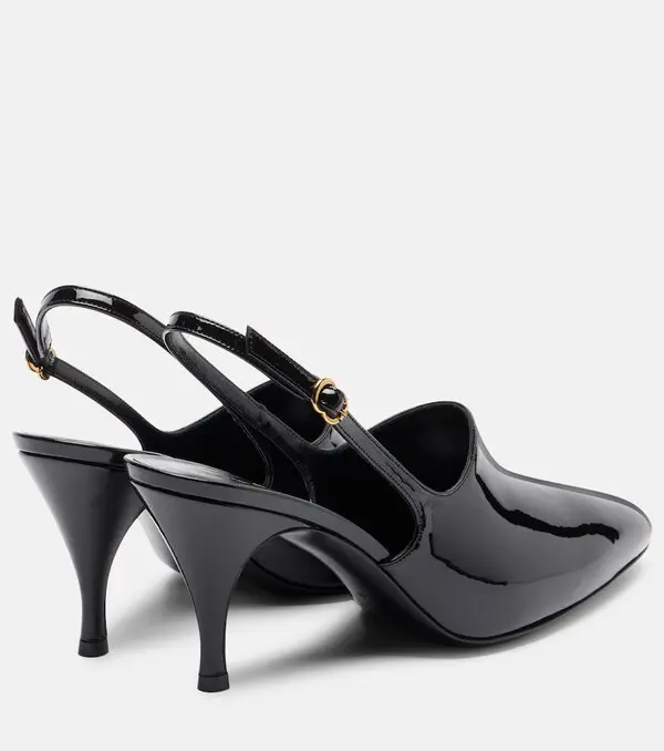 HERBERT LEVINE Patent Leather Pointed Toe Slingback Pumps - Black
