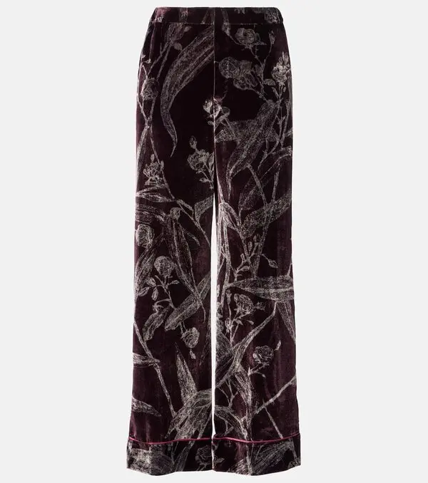 La DoubleJ Floral Satin Pajama Pants - Burgundy