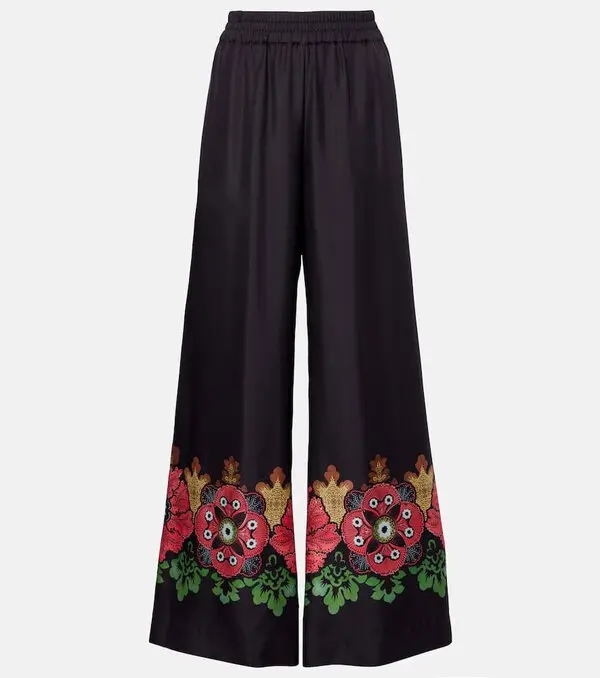 La DoubleJ Printed Silk Twill Palazzo Pants - Black