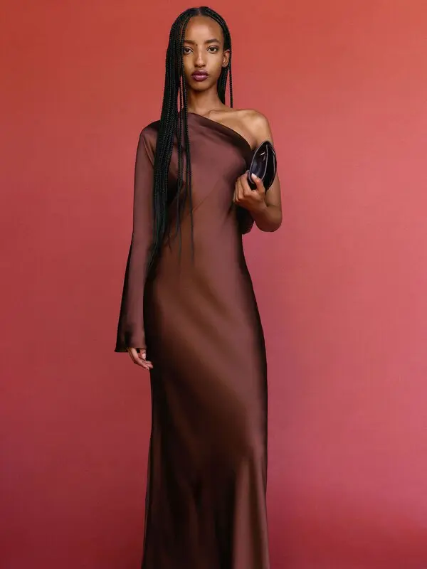 REFORMATION Omari Silk Dress - Mahogany