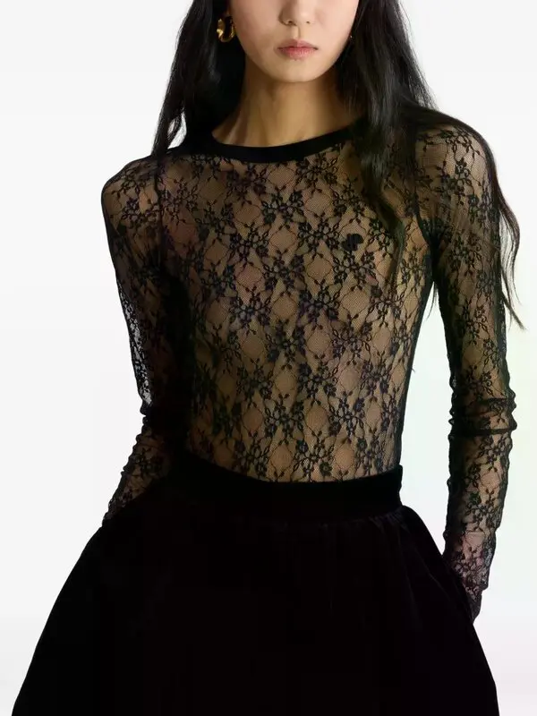 PATOU Lace Floral Long-sleeve Top