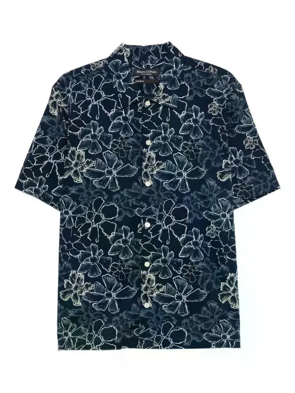Marc O'polo Floral-print Camp-collar Shirt - Blue