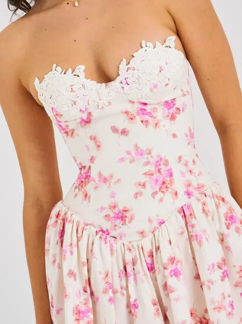 MISS CIRCLE NEW YORK Floral Linen Corset Mini Dress