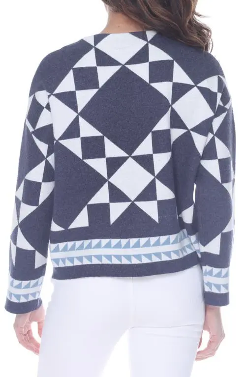 RAIN AND ROSE Geometric Pattern Relaxed Fit Sweater